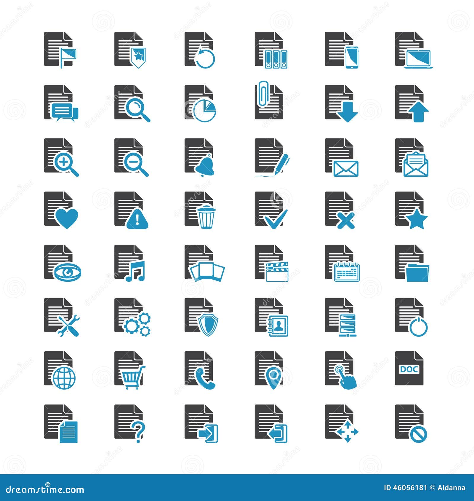 Vector Big Set Document File Blue and Black Icons Stock Vector ...