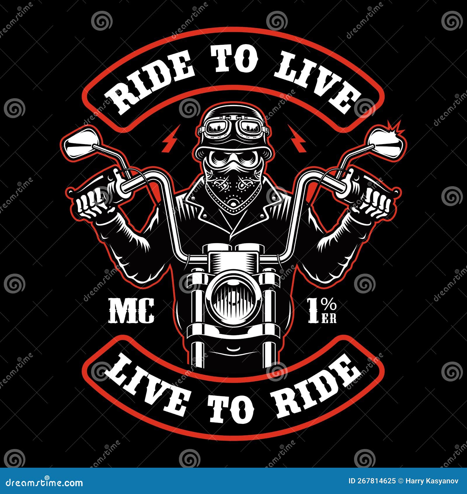 Vector Biker Patch with a Skull in a Bandana Stock Illustration ...