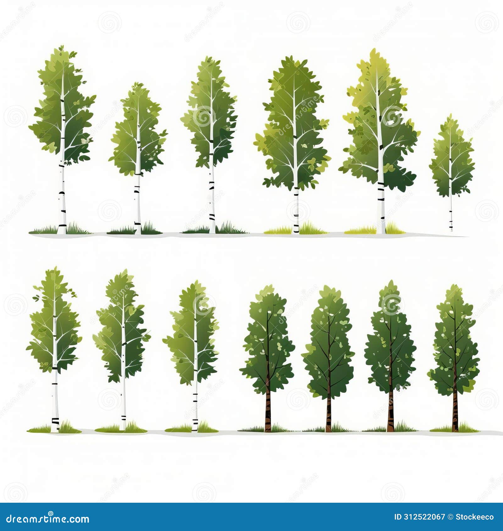 Vector Birch Trees: Minimalistic Animation Asset with Various Sizes and ...