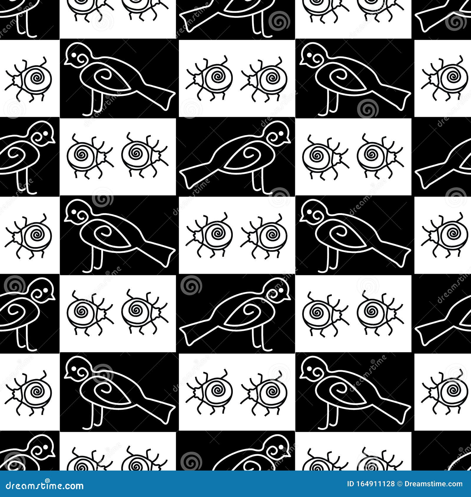 Vector Birds and Bugs in Black and White Seamless Repeat Pattern Stock ...