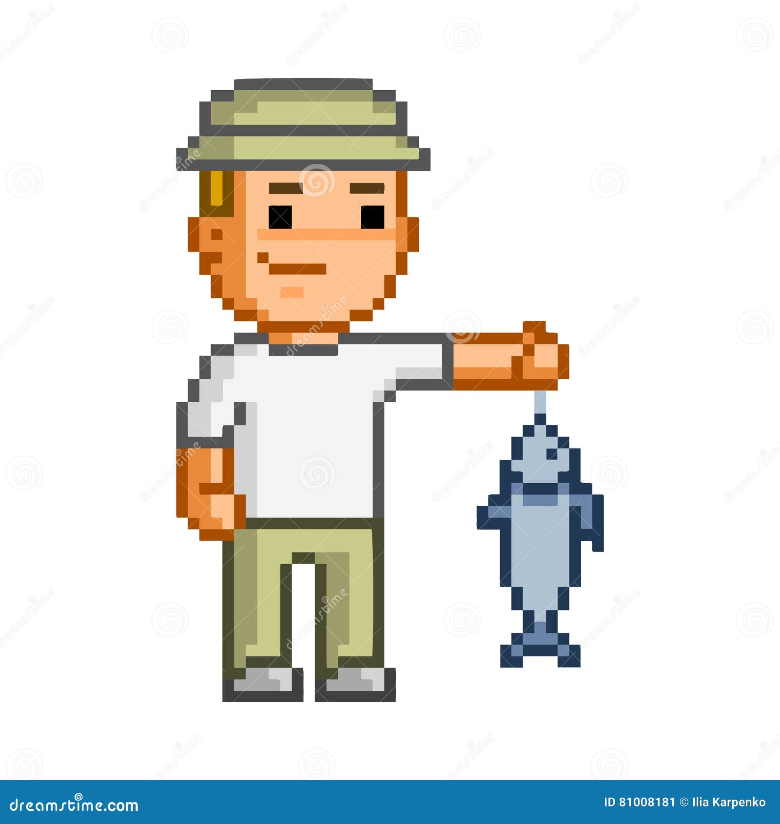 Vector 8 Bit Pixel Art Fishing for Design Stock Illustration ...