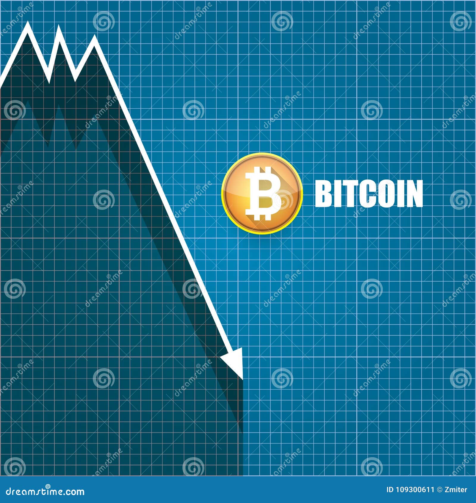 Vector Bitcoin Market Crash Graph on Blueprint Background. Bitcoin Hype ...