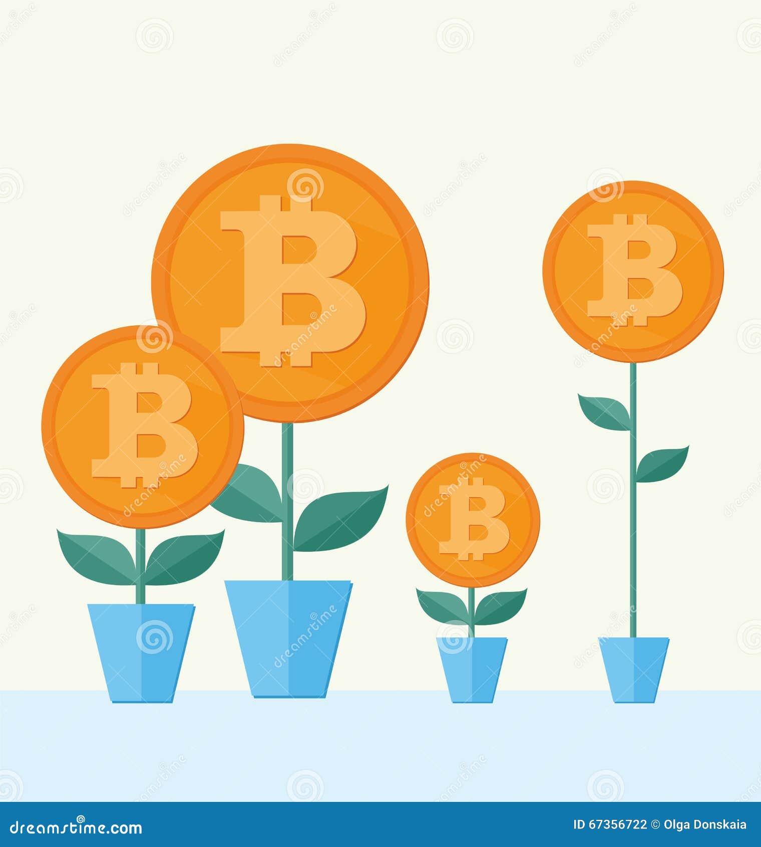 Vector Bitcoin Symbol with Flower Growing. Cryptography Illustration ...