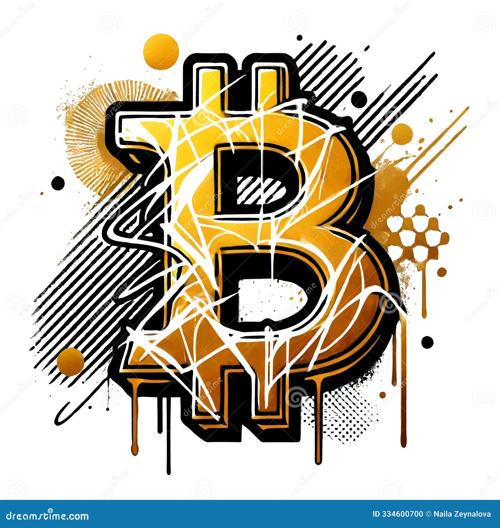 Vector Bitcoin Symbol in Gold with Artistic Graffiti Elements ...