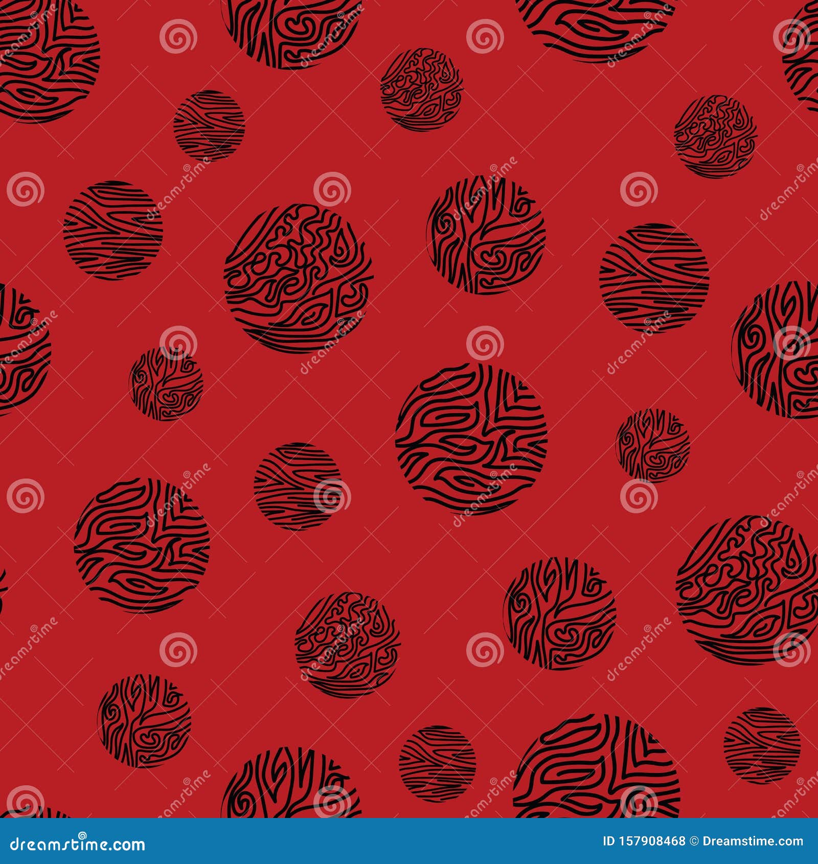 Vector Black Abstract Circles on Red Seamless Repeat Pattern Stock ...