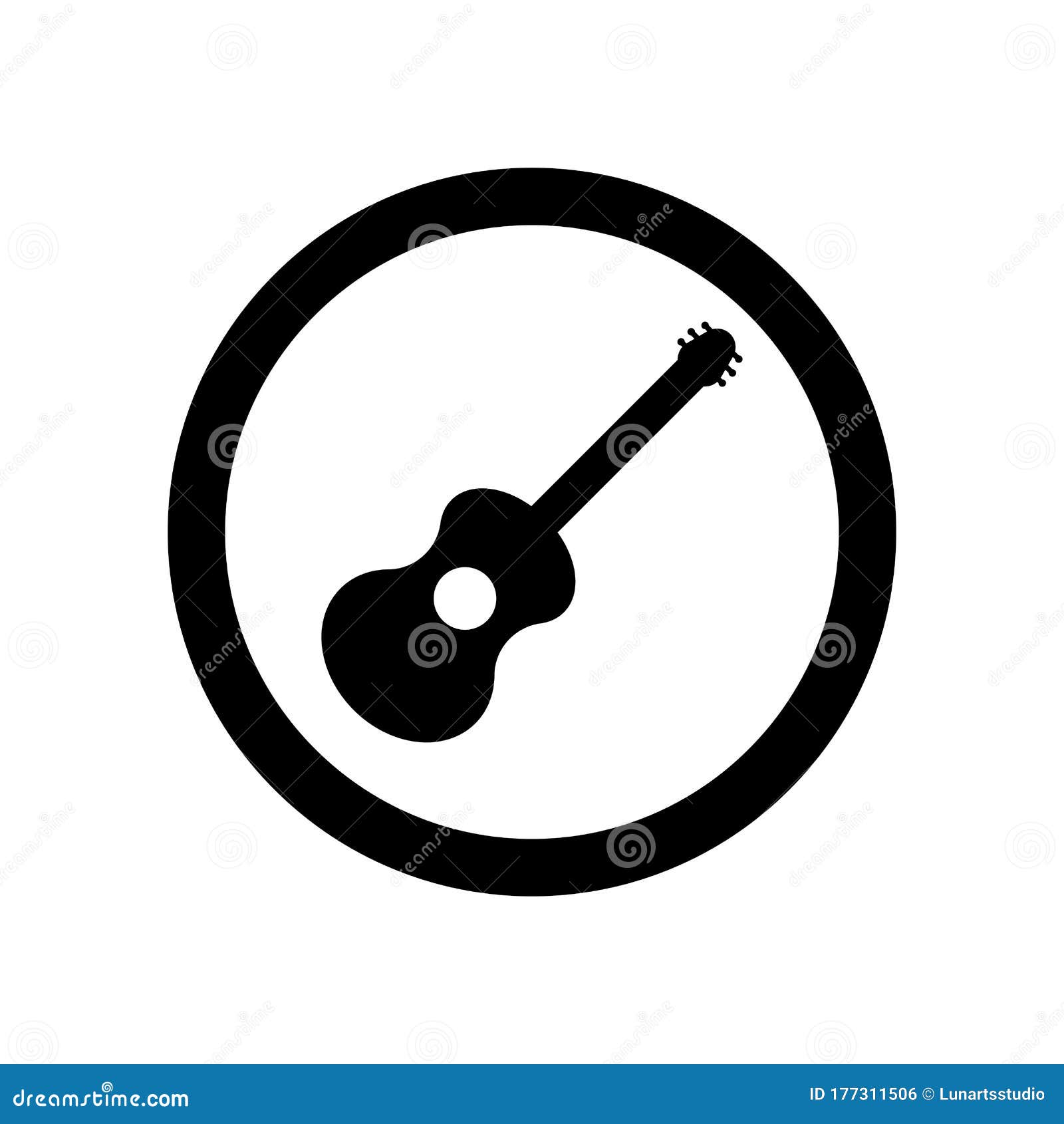 Vector Black Acoustic Guitar Sign in Circle Isolated on White Stock ...