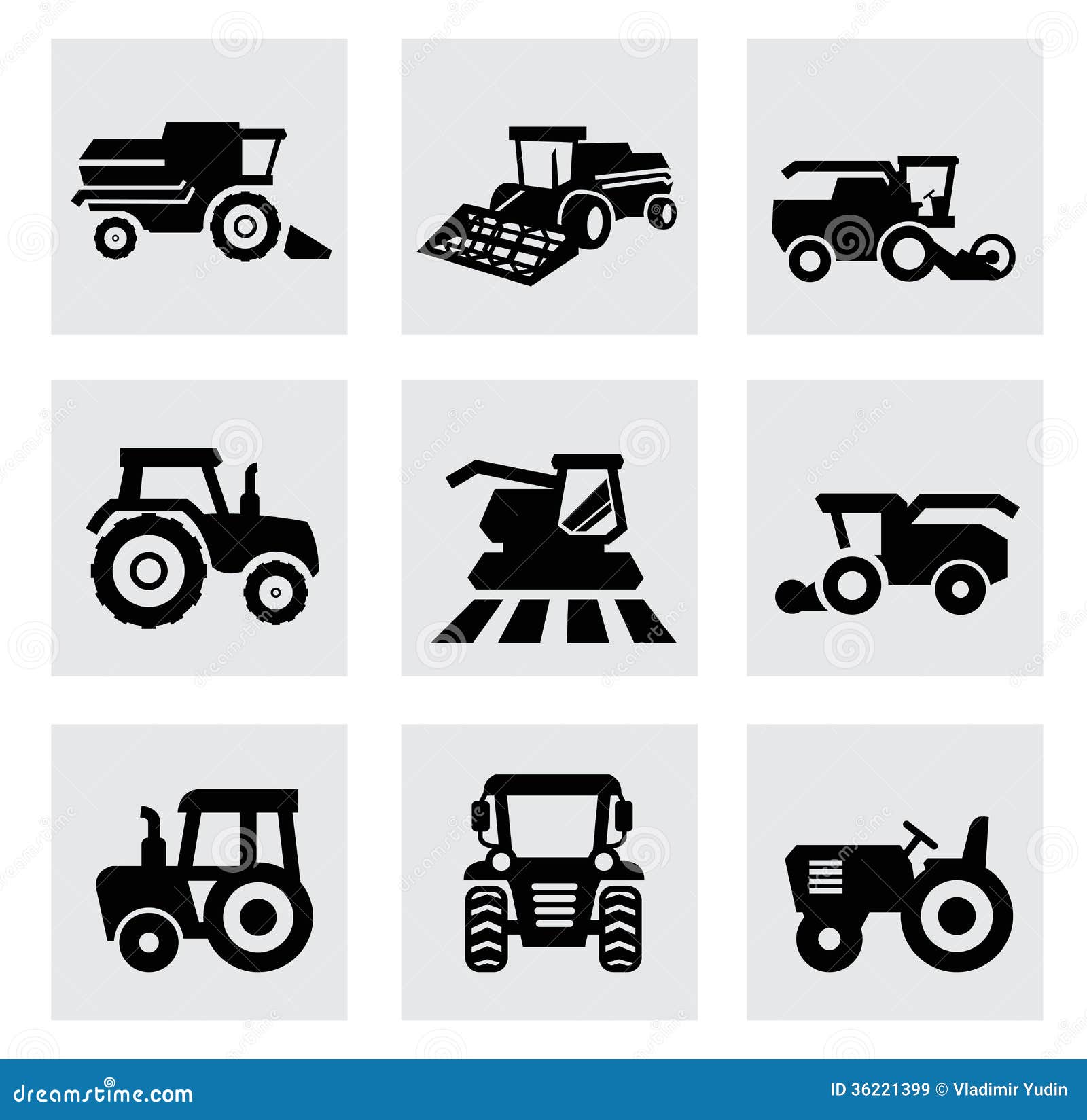Vector Black Agricultural Transport Icons Set Stock Vector ...