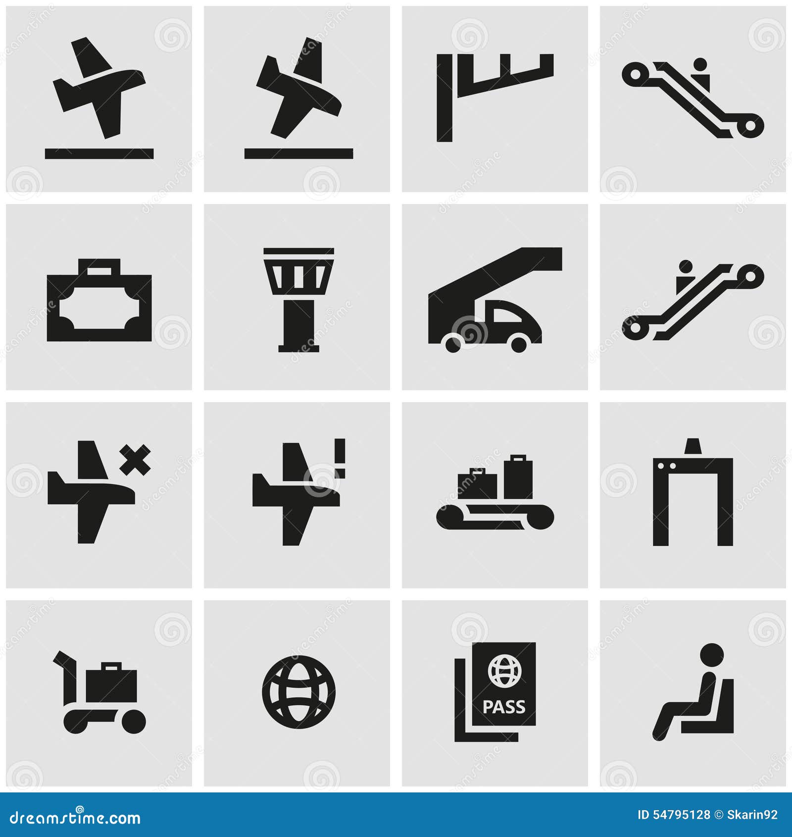 Vector Black Airport Icon Set Stock Vector - Illustration of flight ...