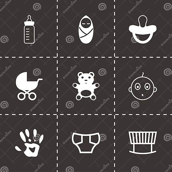 Vector Black Baby Icons Set Stock Vector - Illustration of milk, diaper ...