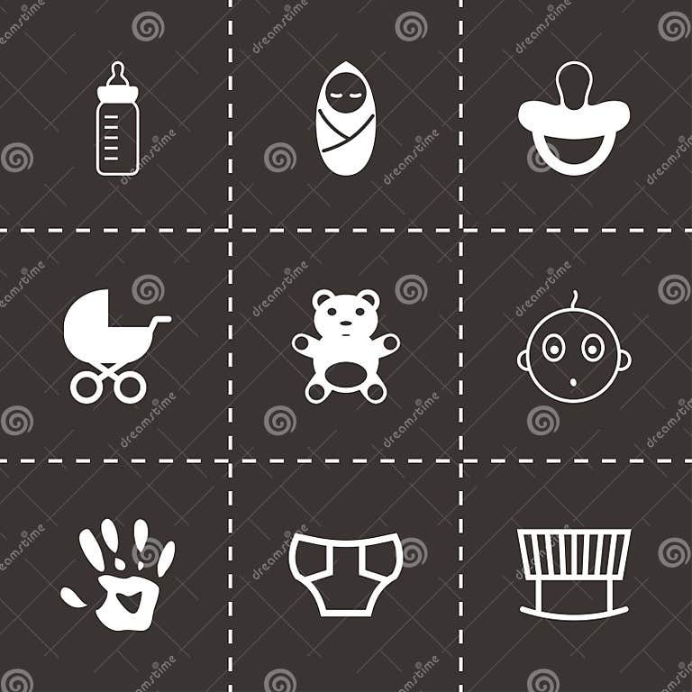 Vector Black Baby Icons Set Stock Vector - Illustration of milk, diaper ...