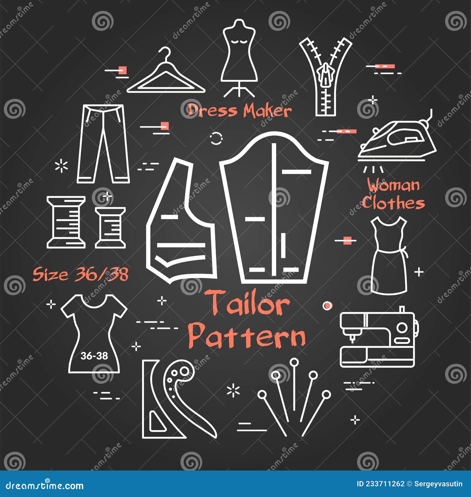 Vector Black Banner of Tailor and Sewing - Tailor Pattern Stock Vector ...