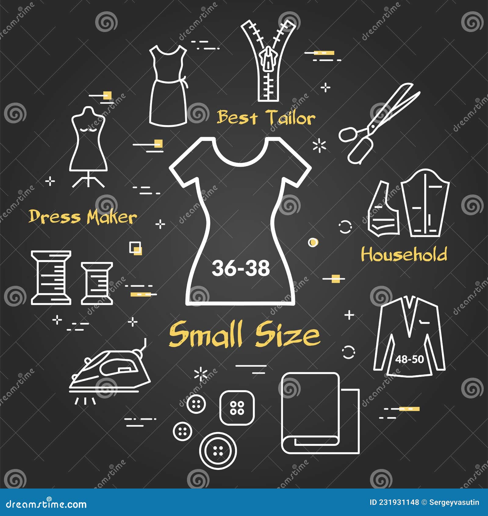 Vector Black Banner of Tailor and Sewing - Small Size Clothes Stock ...