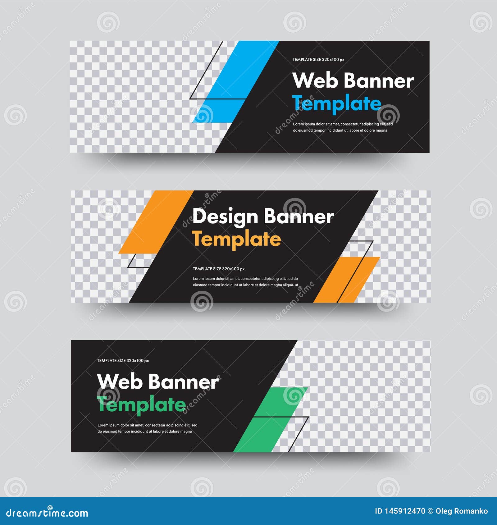 Vector Black Banner Templates with Place for Photo and Diagonal Design ...