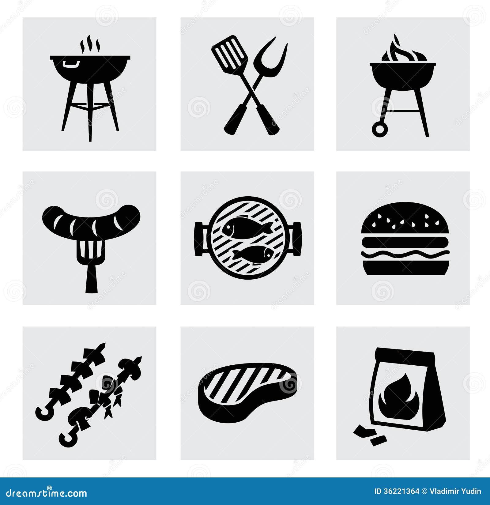 Vector Black Barbecue Icons Set on Gray Stock Vector - Illustration of ...