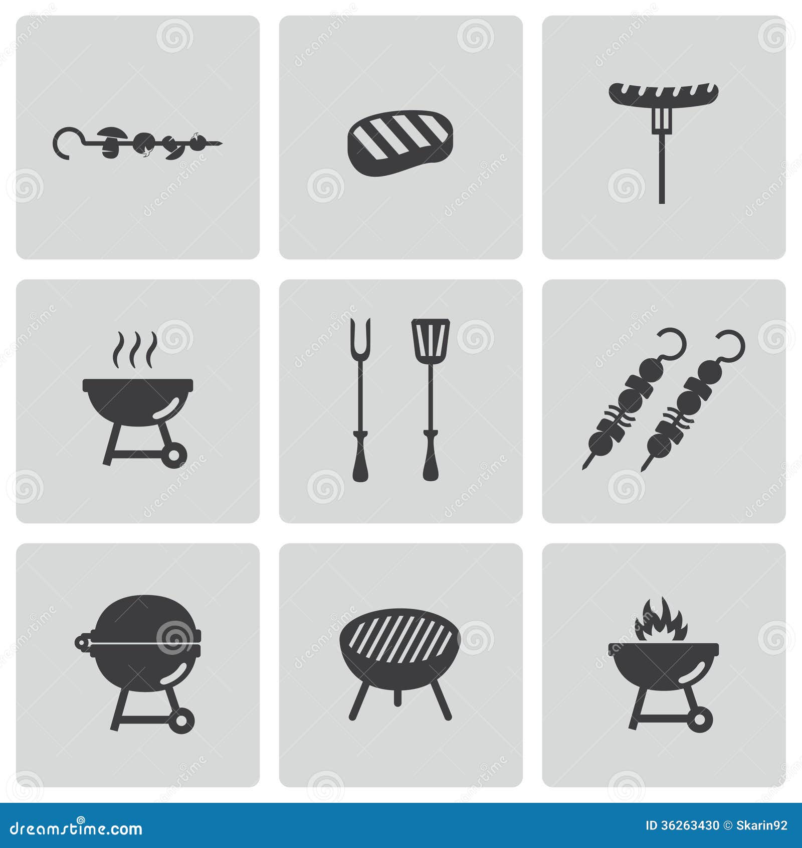 Black Barbecue Icons Set Isolated On White Background. Grill BBQ Meat ...