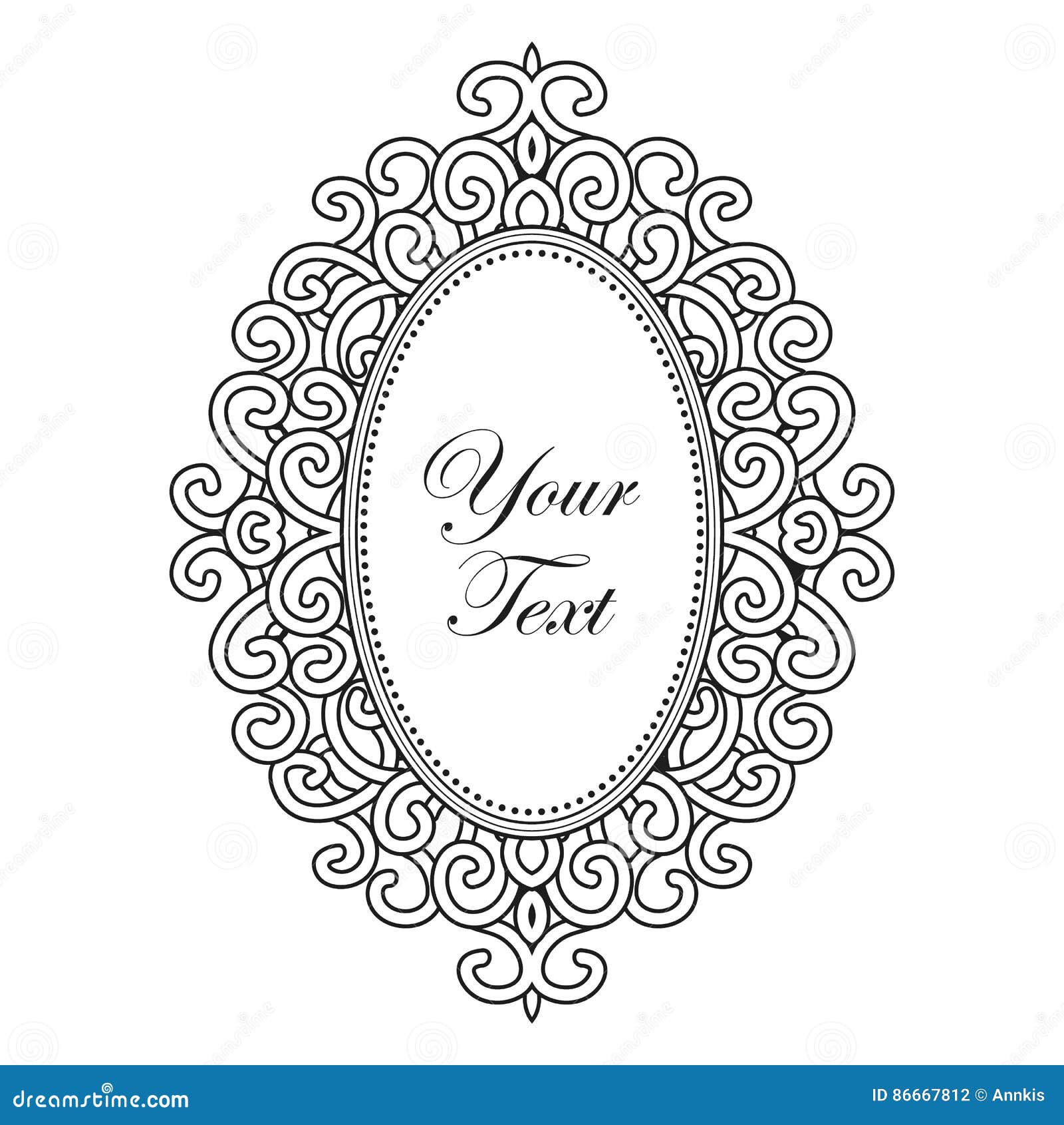 Vector Black Baroque Frame with Vertical Oval Ornament with Text ...