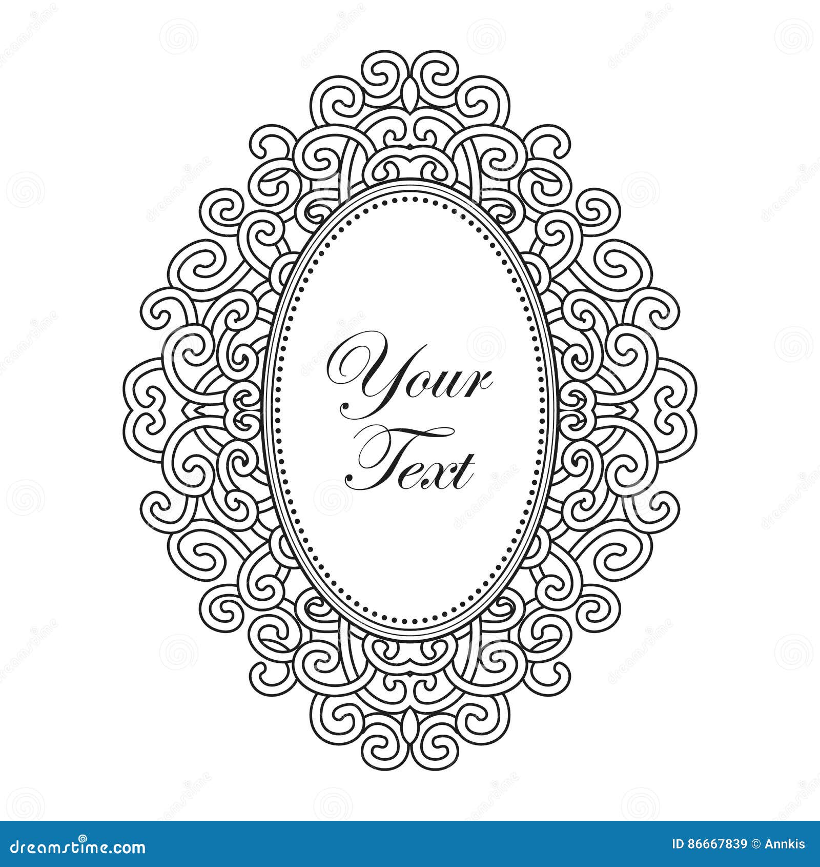 Vector Black Baroque Frame with Vertical Oval Ornament with Text ...