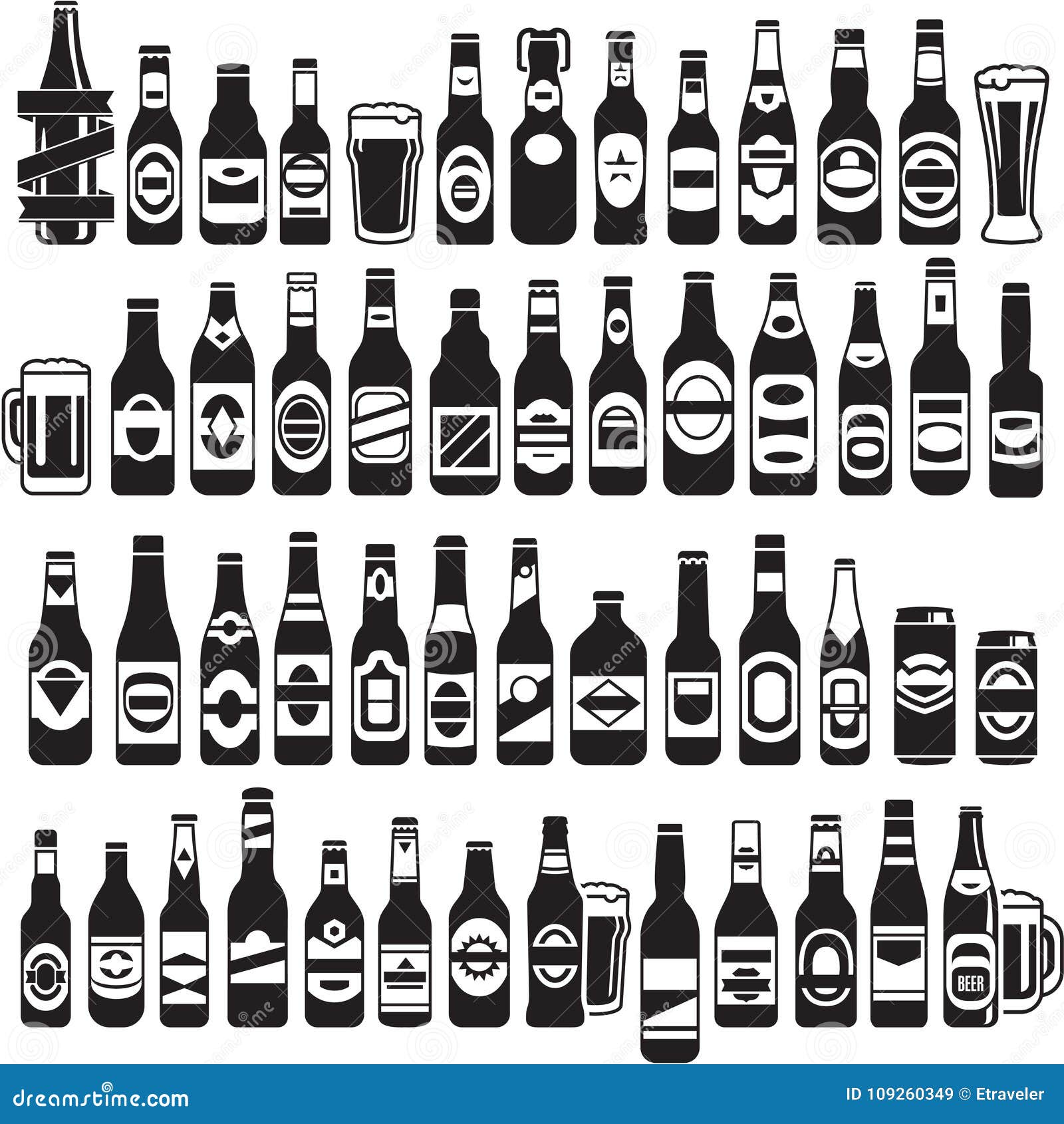 Vector Black Beer Bottles Icons Set Stock Vector - Illustration of ...