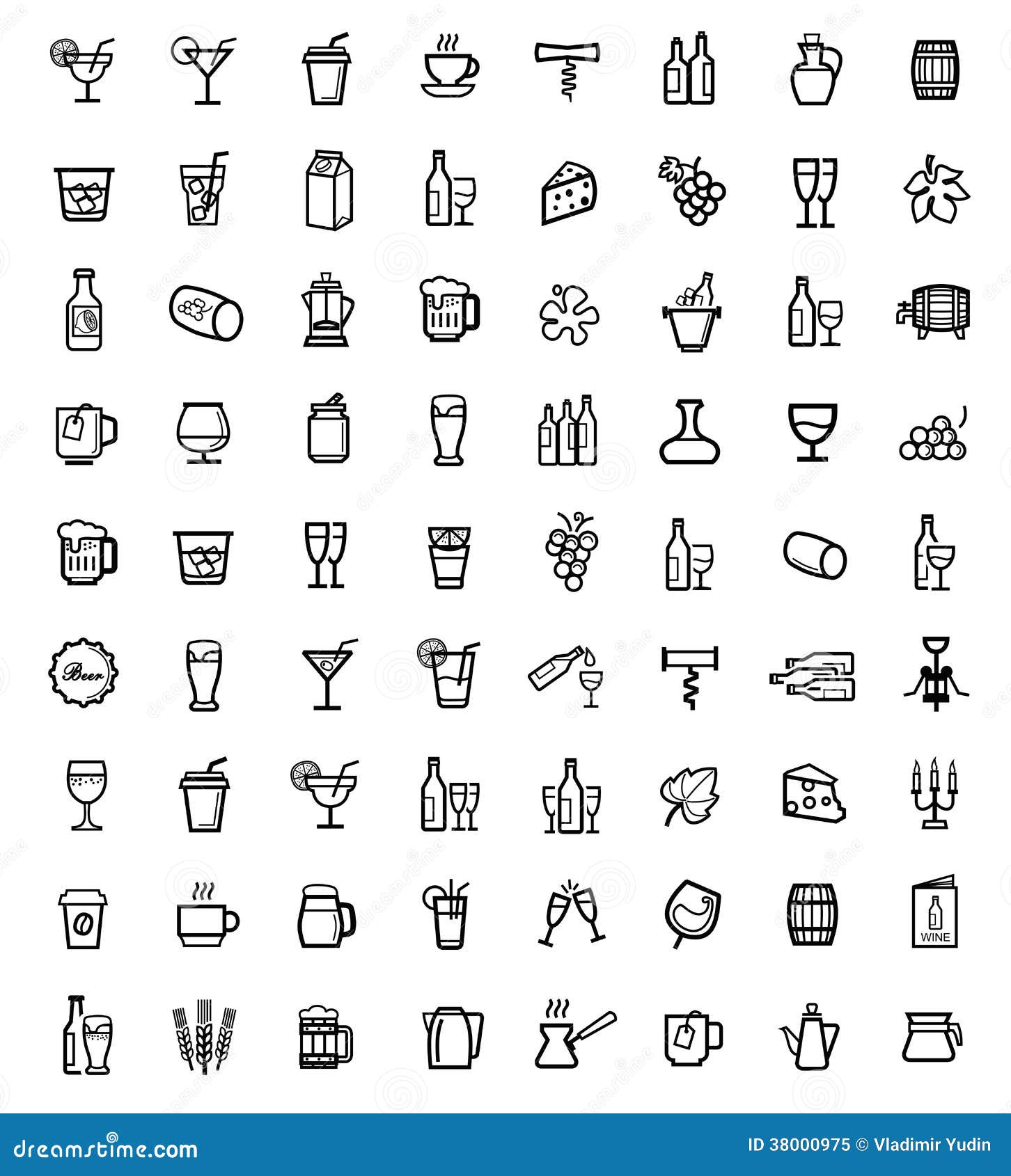 Vector Black Beverages Icons Set Stock Vector - Illustration of alcohol ...