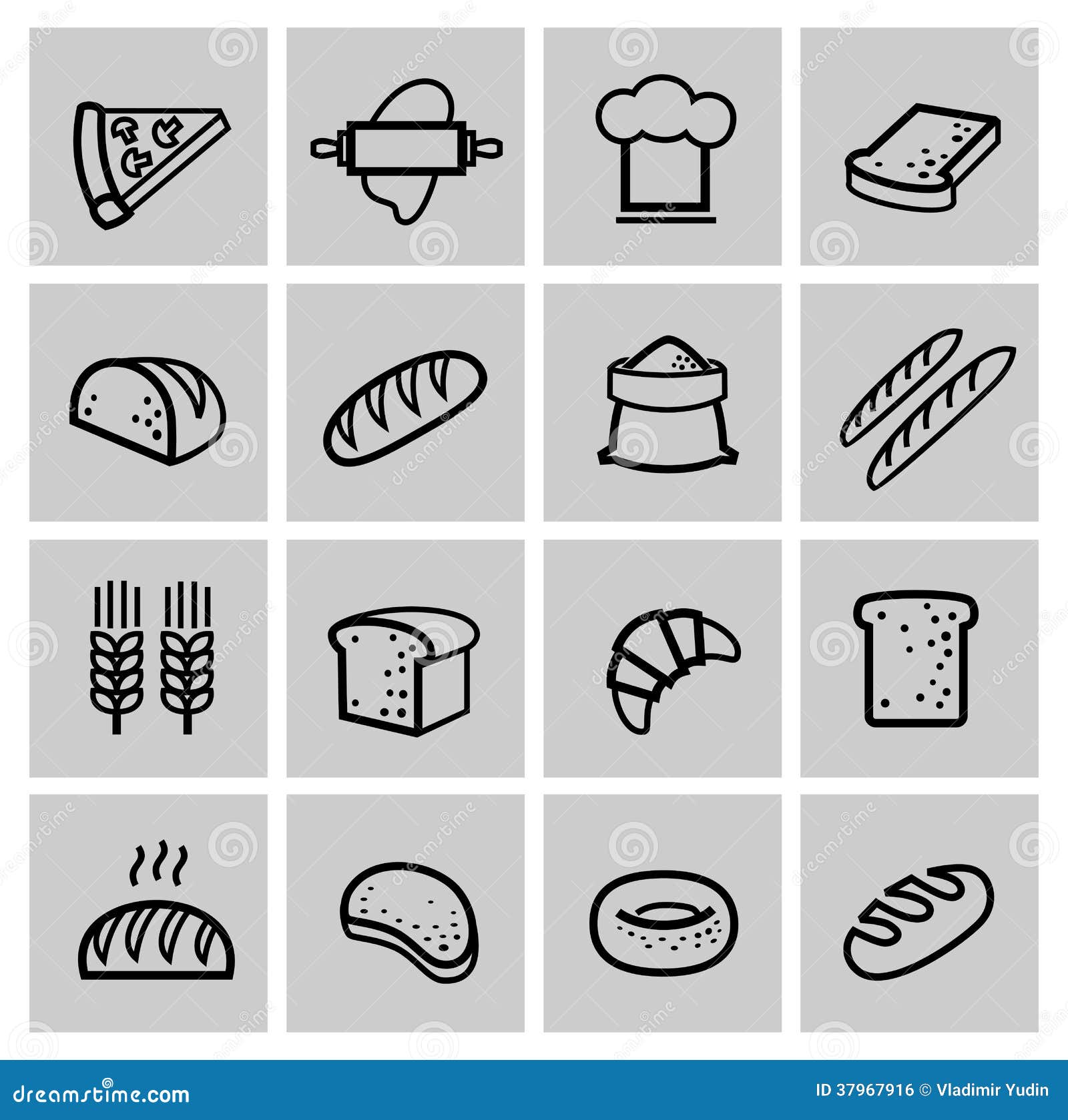 Vector Black Bread Icon Set Stock Vector - Illustration of dinner ...