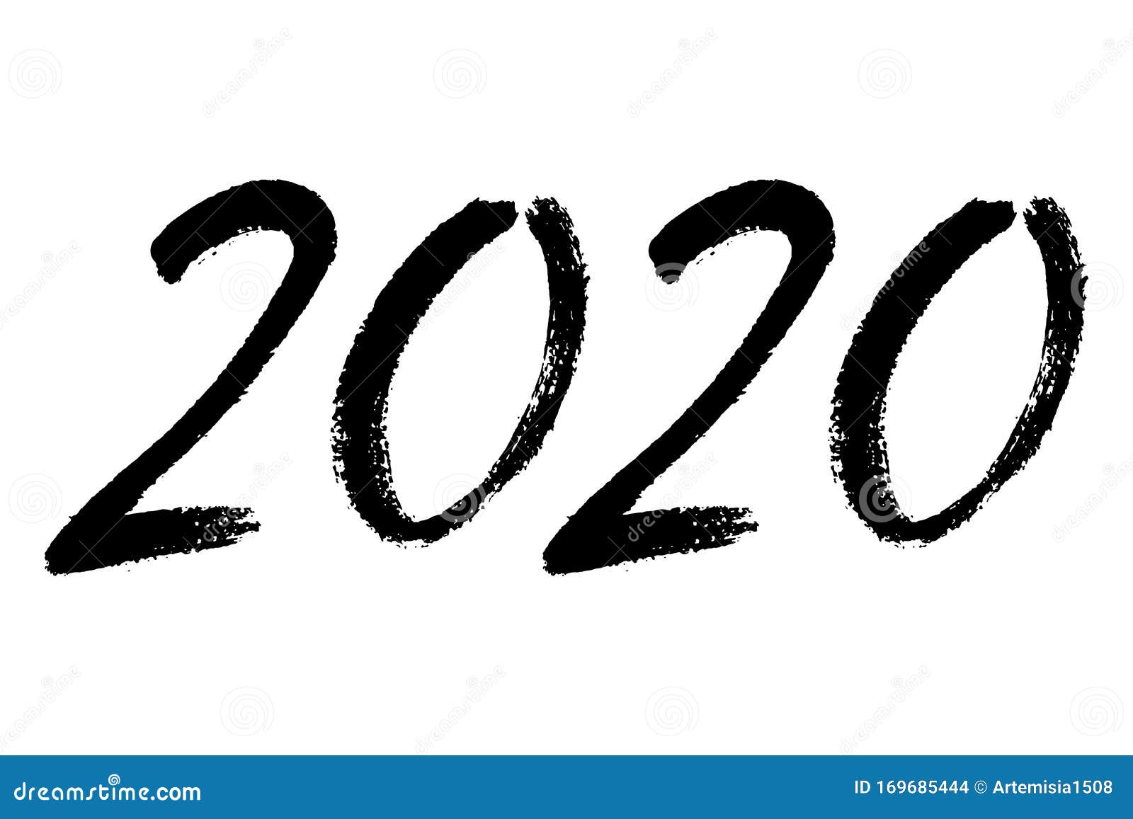 Vector Black Brush Calligraphy 2020 Sign Isolated. Handmade Design ...