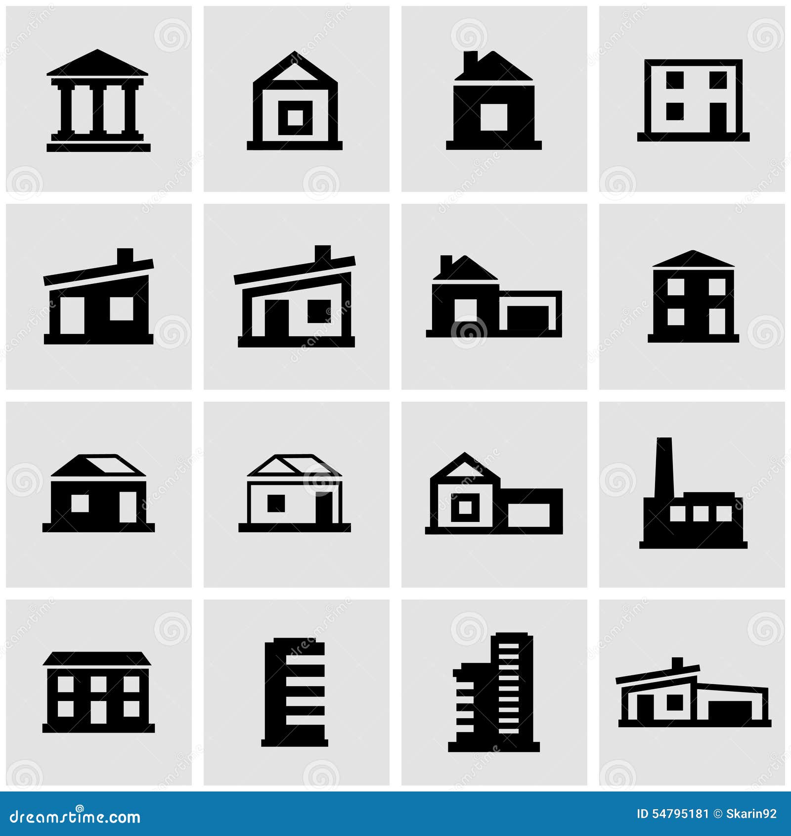 Vector Black Buildings Icon Set Stock Vector - Illustration of ...