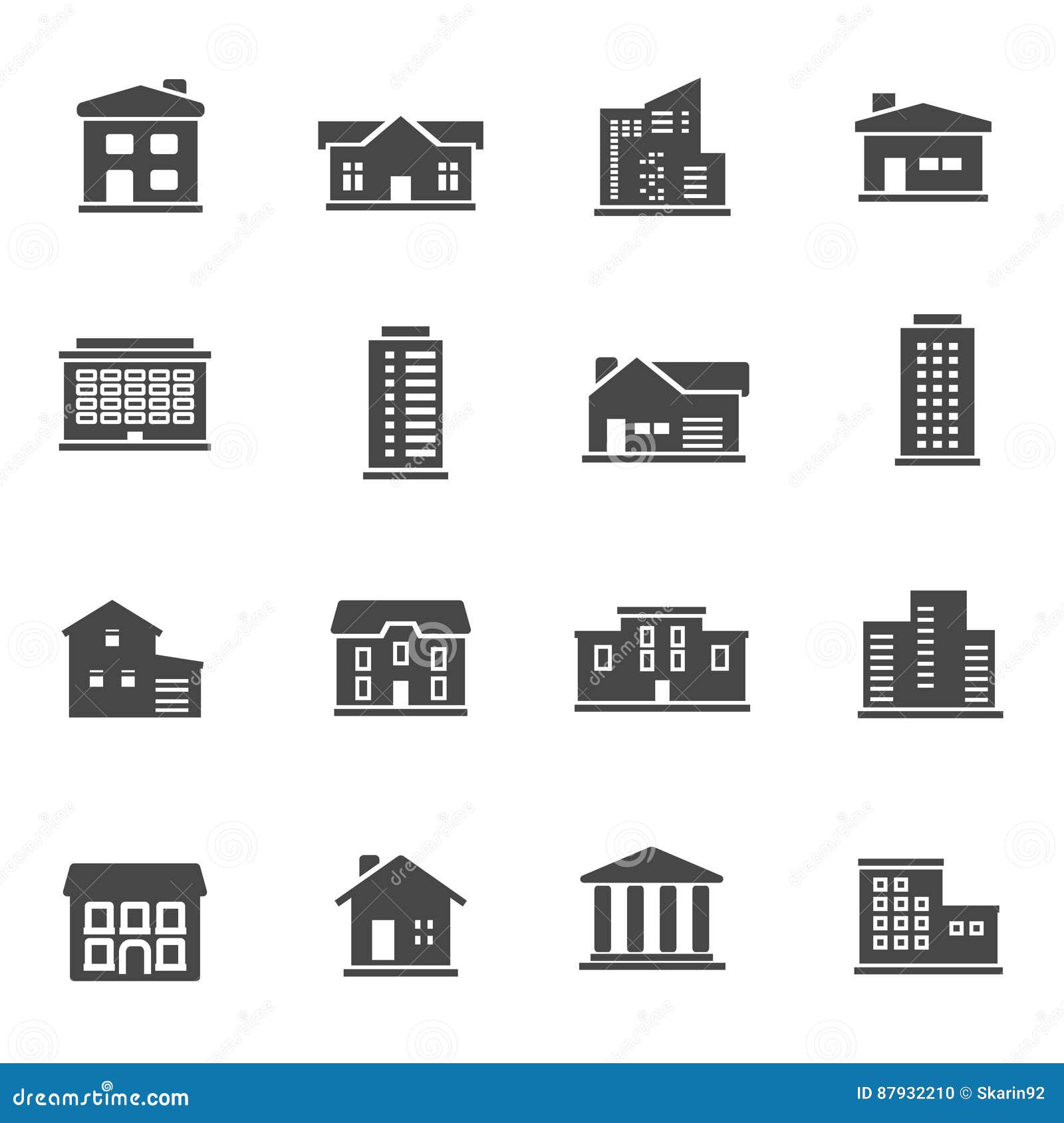 Vector Black Buildings Icons Set Stock Illustration - Illustration of ...