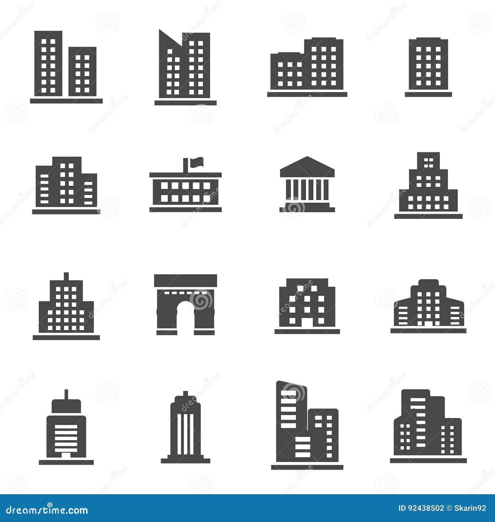 Vector Black Buildings Icons Set Stock Illustration - Illustration of ...