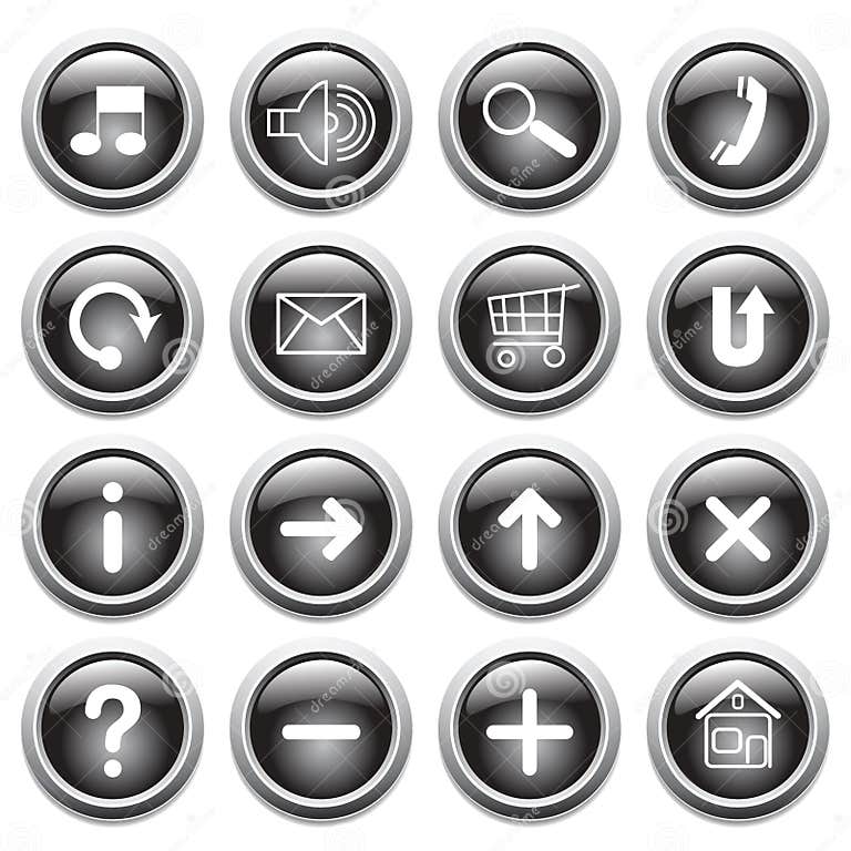 Vector Black Buttons with Symbols. Stock Vector - Illustration of data ...