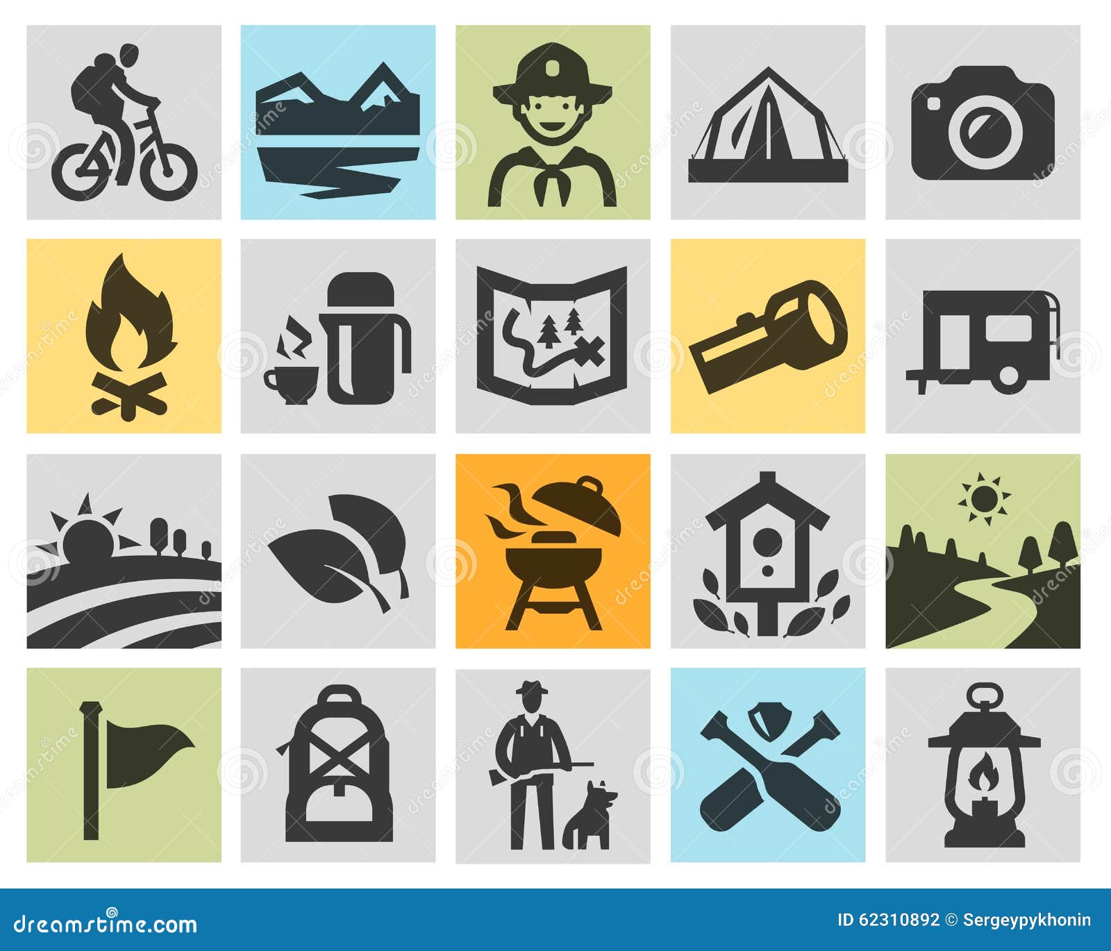 Vector Black Camping Icons Set Stock Vector - Illustration of hiking ...