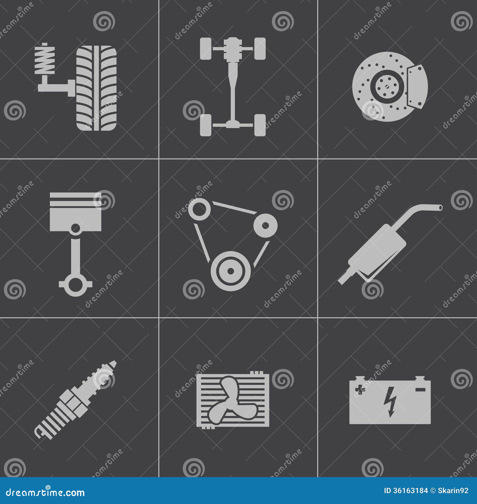 Vector Black Car Parts Icons Set Stock Vector - Illustration of pistons ...