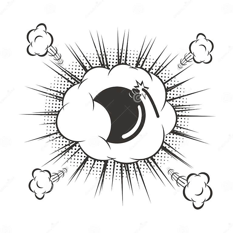 Vector Black Cartoon Bomb Explosion. Stock Vector - Illustration of ...