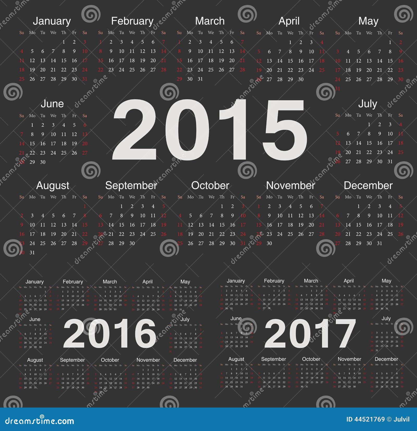 Vector Black Circle Calendars 2015, 2016, 2017 Stock Vector ...