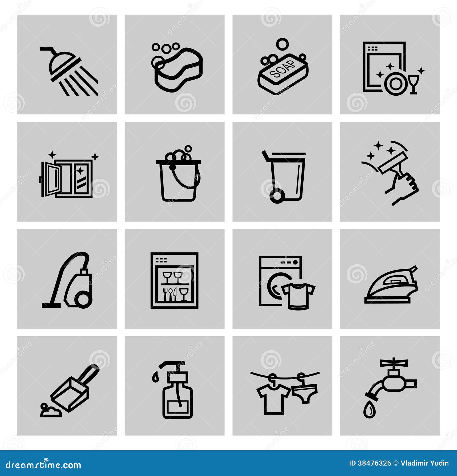 Vector Black Cleaning Icons Set Stock Vector - Illustration of ...