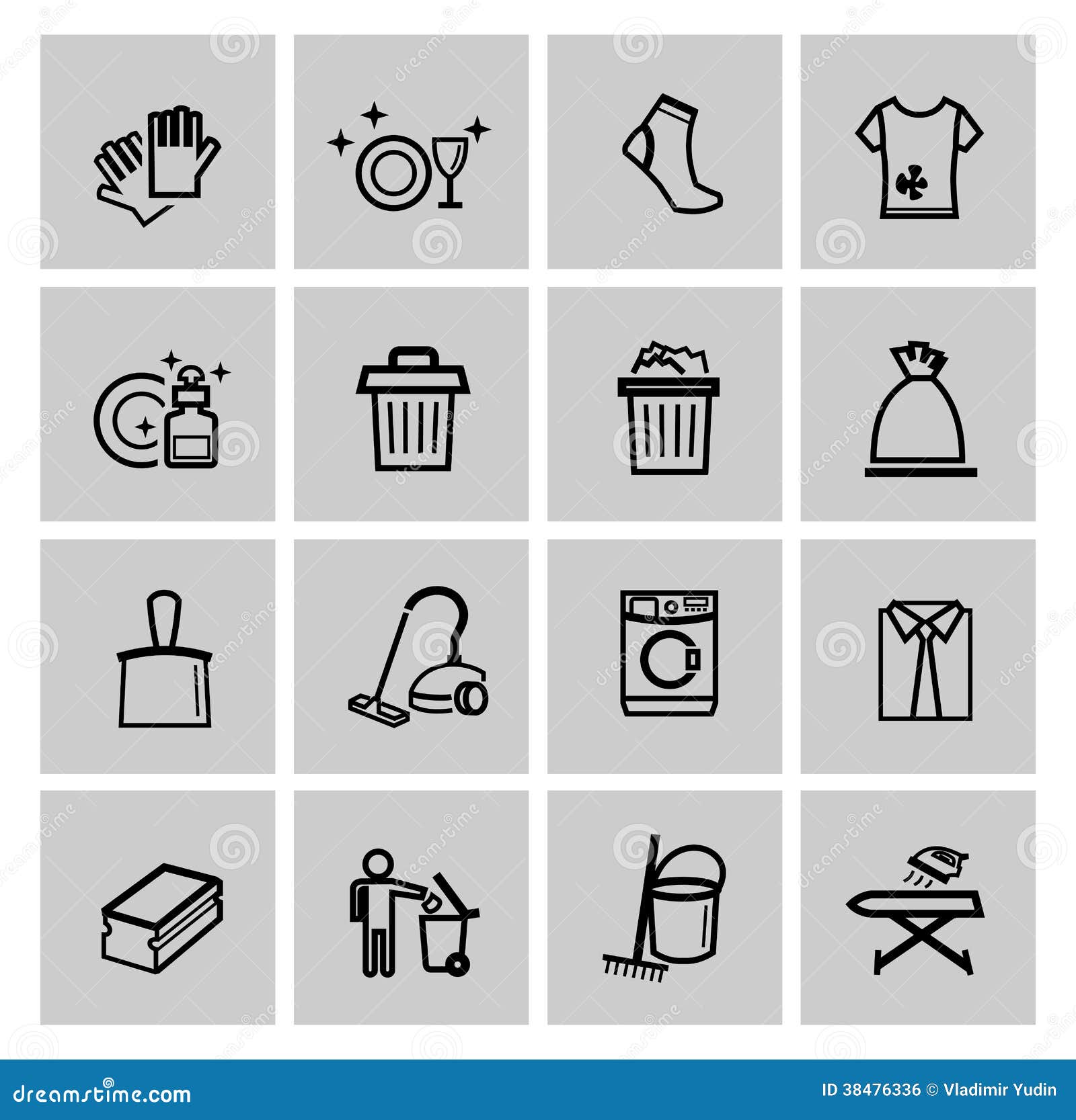 Vector Black Cleaning Icons Set Stock Vector - Illustration of maid ...