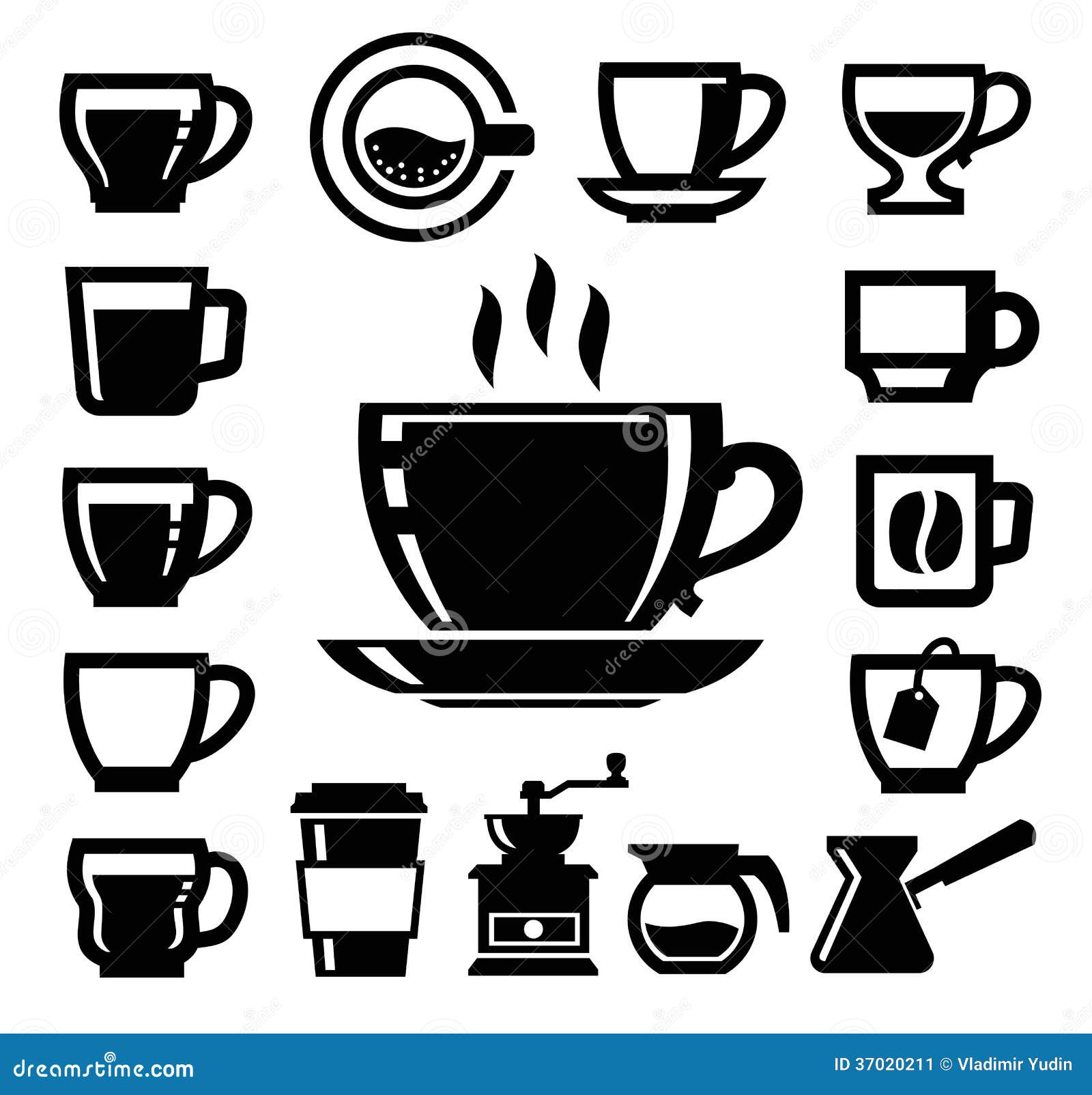 Vector black coffee icons stock vector. Illustration of away - 37020211