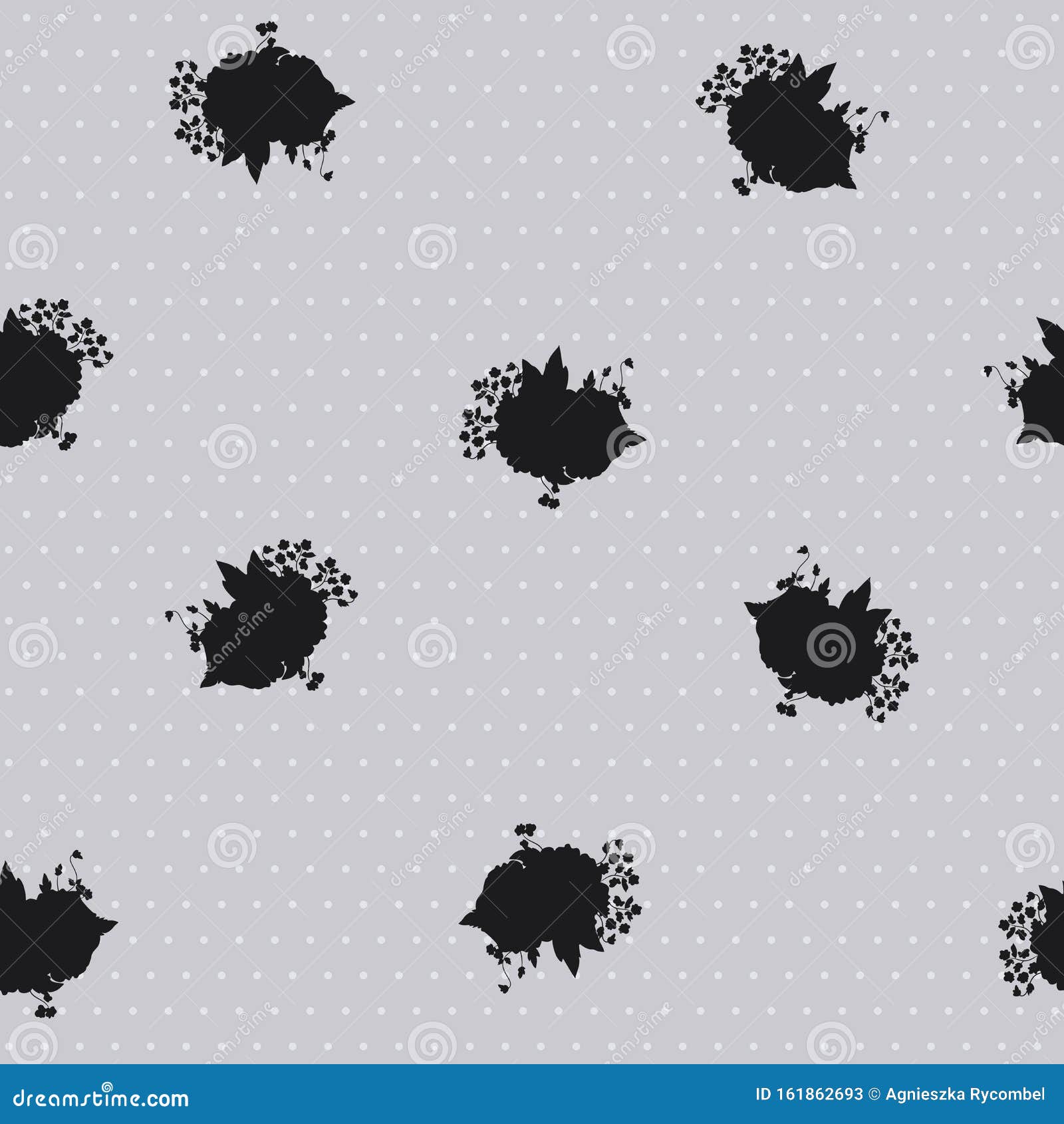 Vector Black Comics Roses on Dots Seamless Pattern Background. Stock ...