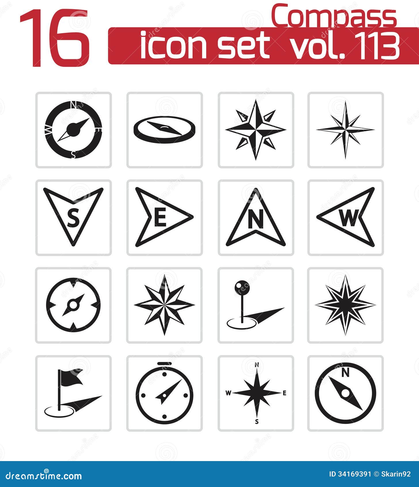 Compass Icons Collection. Wind Rose. Travel Guide Symbol. Geographic ...