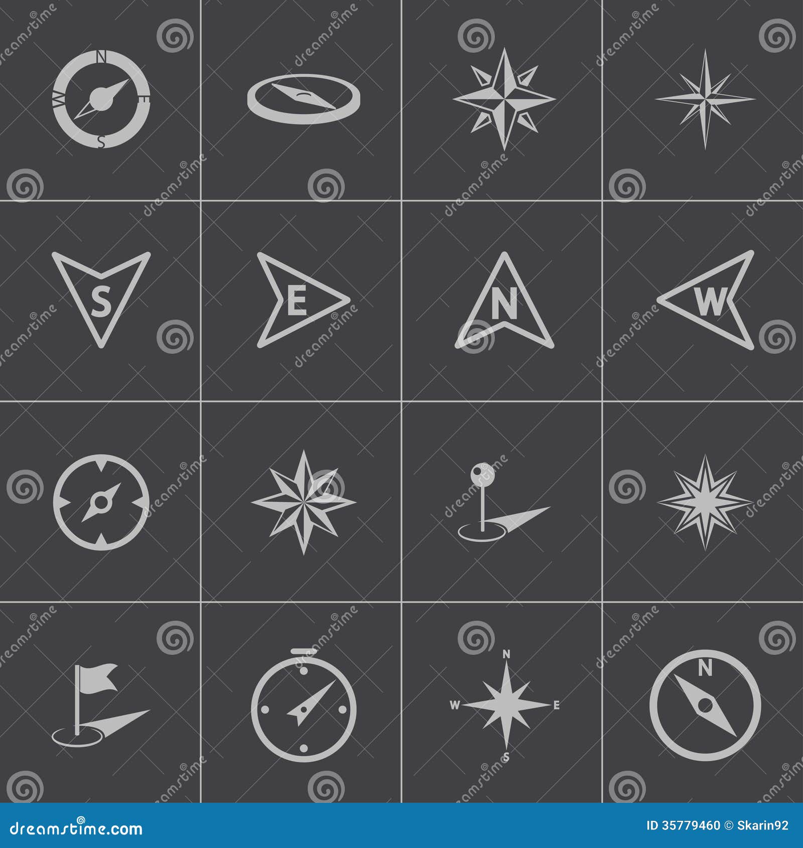 Compass Icons Collection. Wind Rose. Travel Guide Symbol. Geographic ...