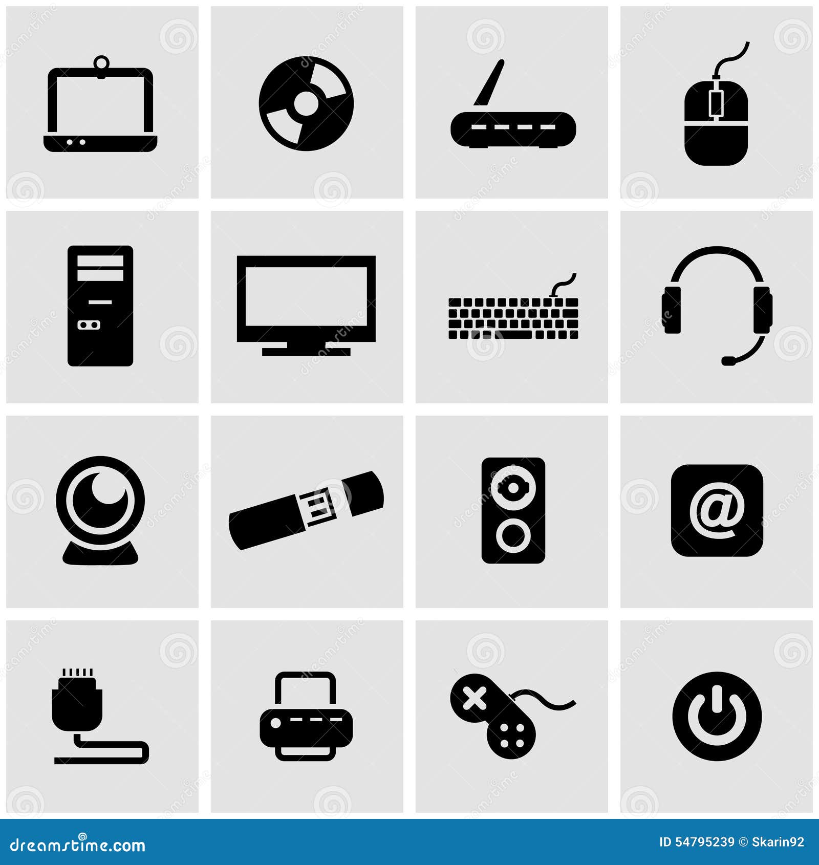 Vector Black Computer Icon Set Stock Illustration - Illustration of ...
