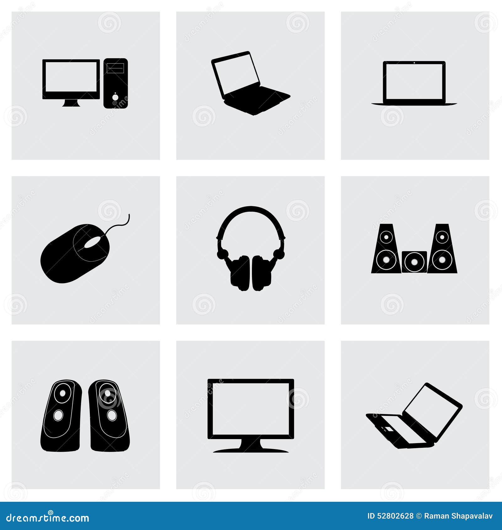 Vector Black Computer Icons Set Stock Vector - Illustration of screen ...