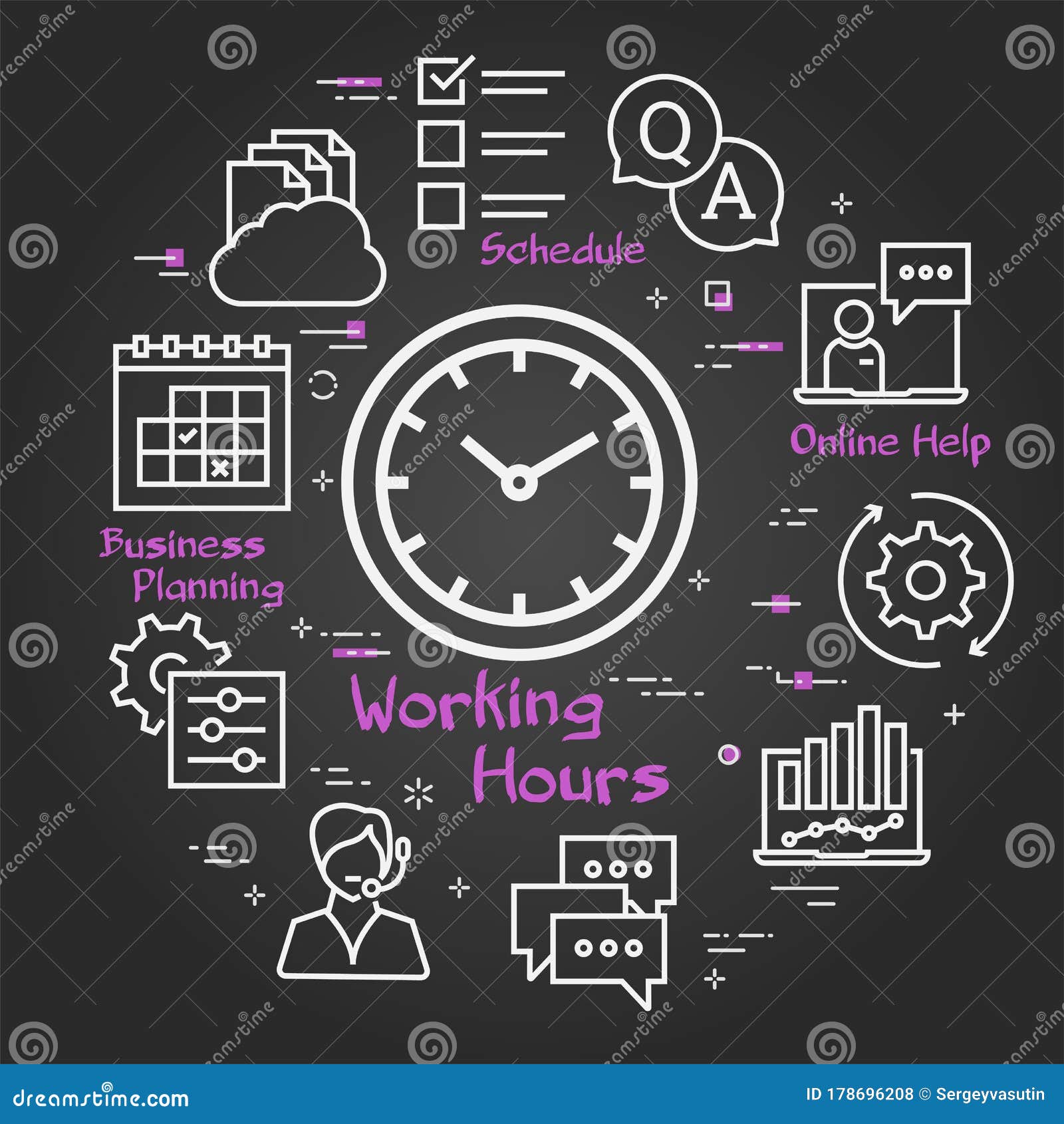 Vector Black Concept of Online Support - Working Hours Icon Stock ...