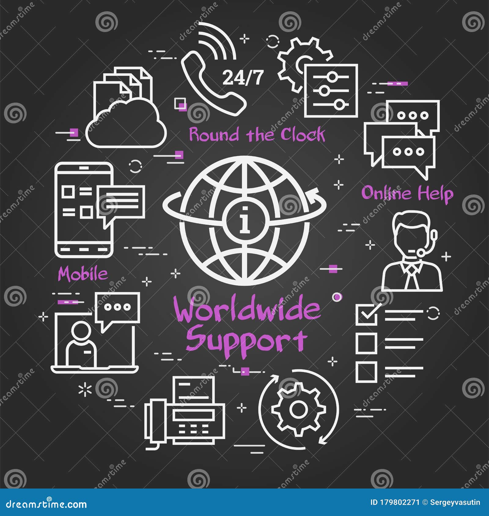 Vector Black Concept of Online Support - Worldwide Info Icon Stock ...