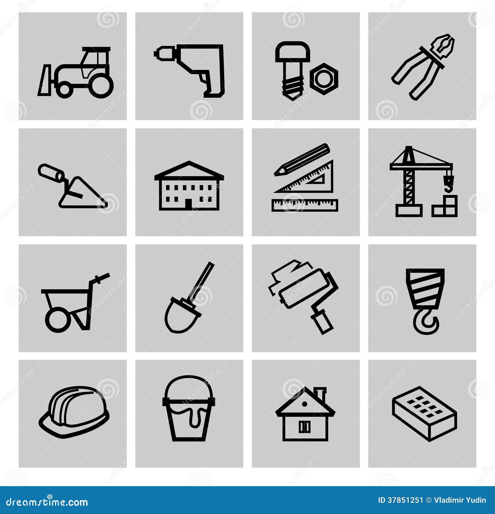 Vector Black Construction Icons Set Stock Vector - Illustration of ...