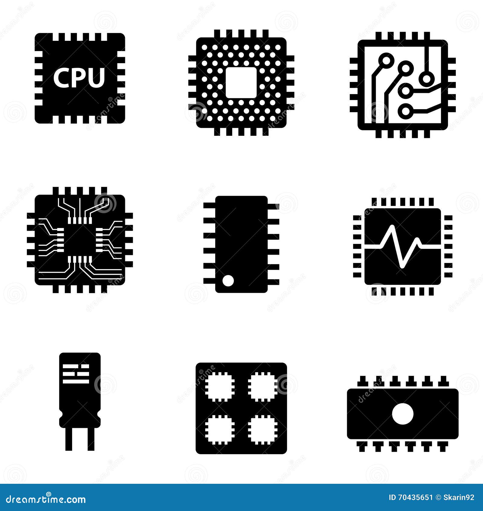 Vector Black Cpu Microprocessor And Chips Icons Set Stock Illustration
