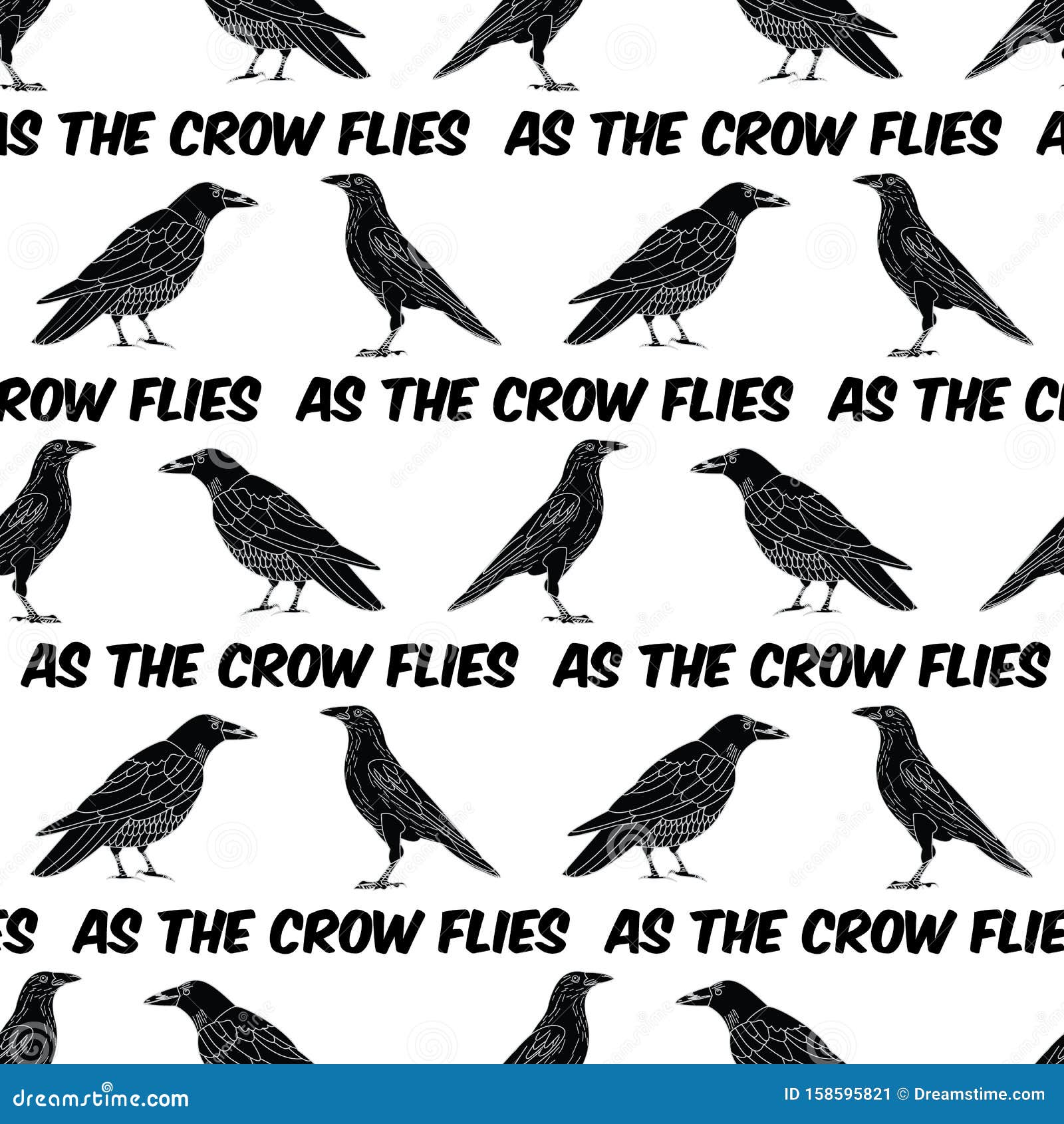 Vector Black Crows Ravens Birds on White Seamless Repeat Pattern Stock ...