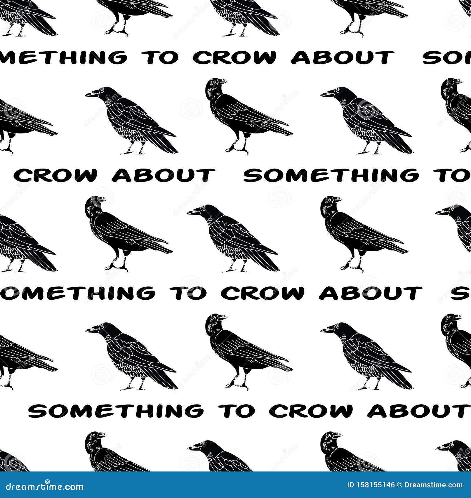 Vector Black Crows Ravens Birds on White with Text Seamless Repeat ...