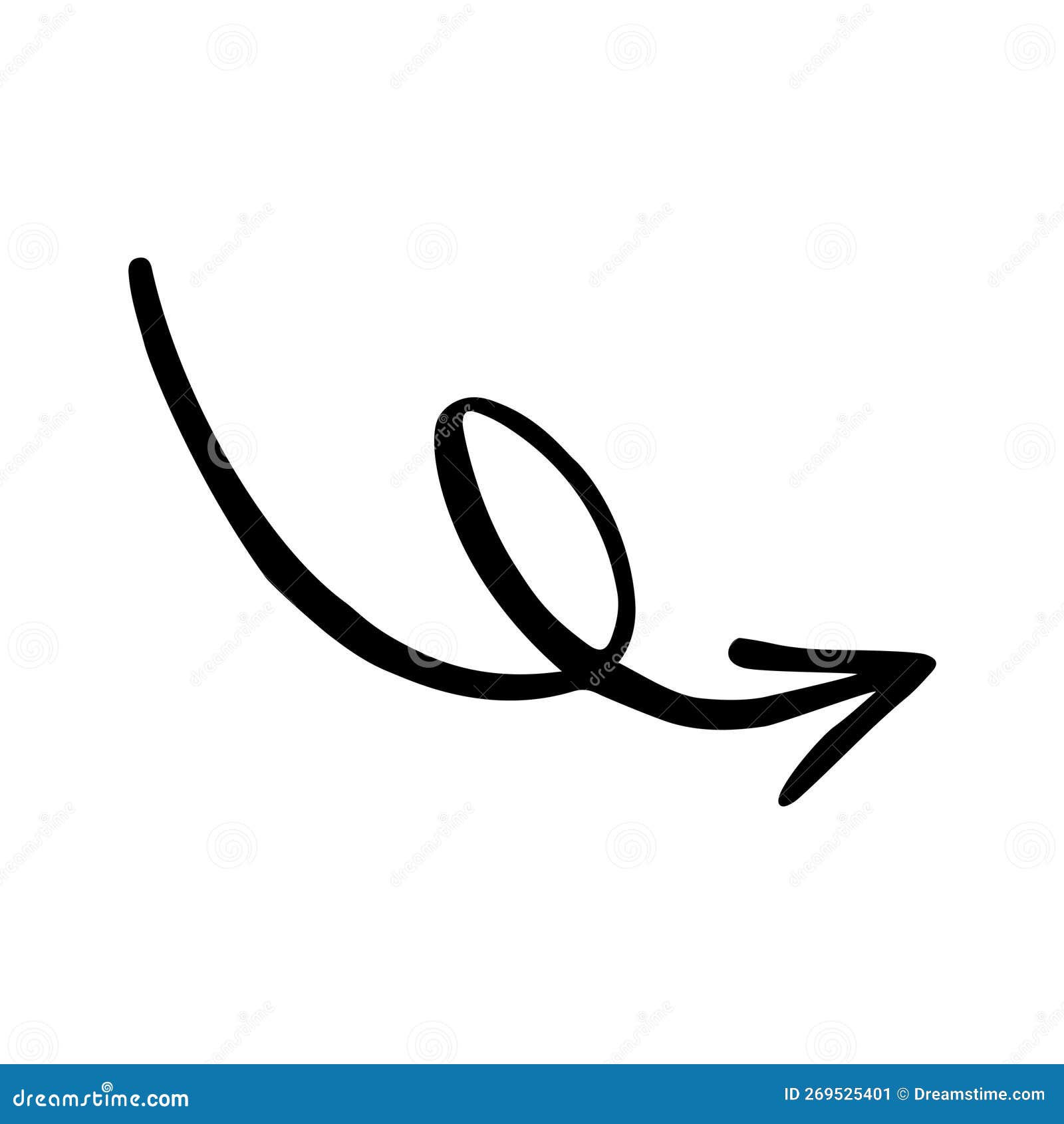 Vector Black Curly Arrow Doodle Style Isolated on White Background ...