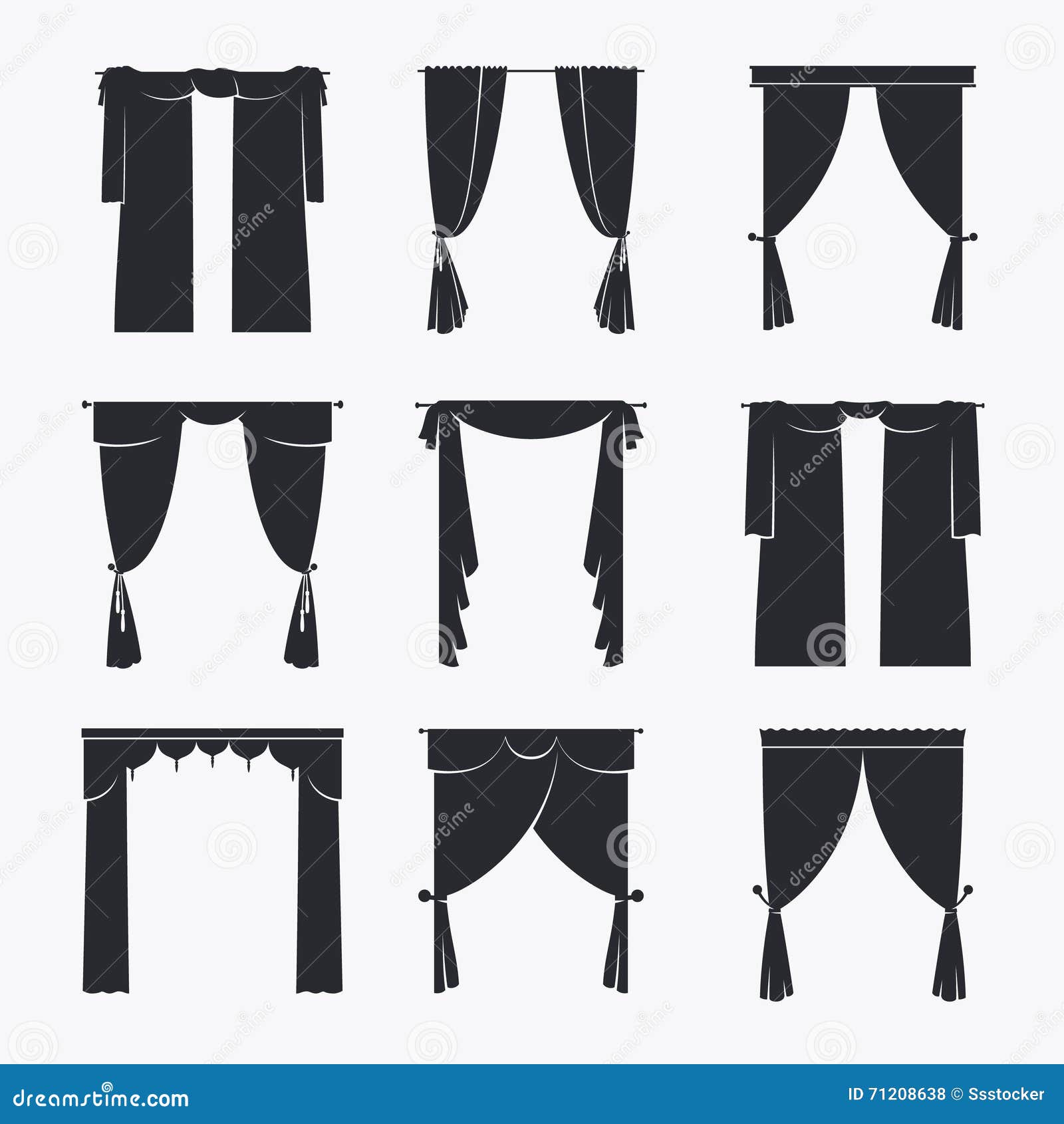 Vector black curtain icons stock vector. Illustration of design - 71208638