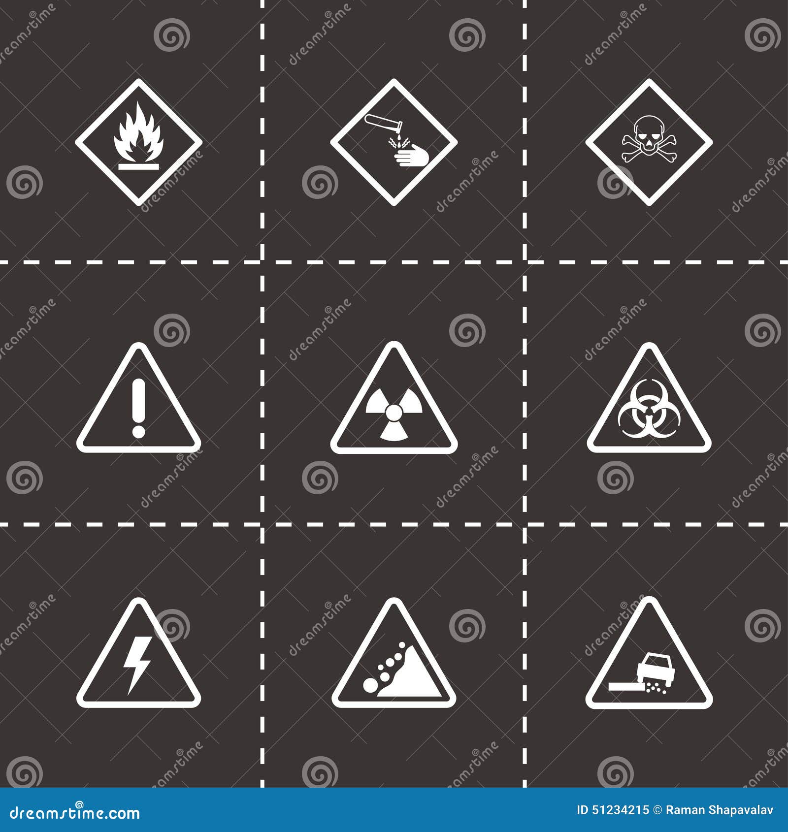 Danger Icons Set. Crossbones Death Skull, Nuclear Ionization, Biohazard ...